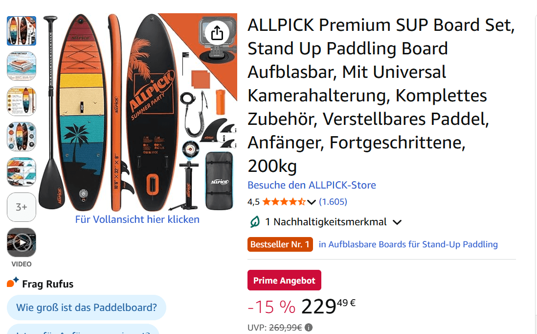SUP Board Angebote am Amazon Prime Day Oktober 2025 - Stand up and paddle